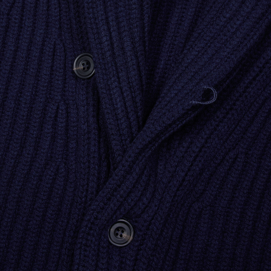 Shawl Collar Cardigan in Navy - Superfine Lambswool – Colhay's