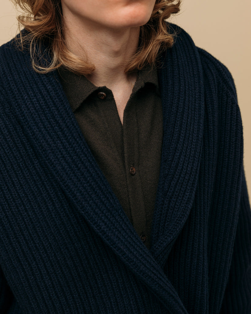 Shawl Collar Coat in Navy - Superfine Lambswool – Colhay's