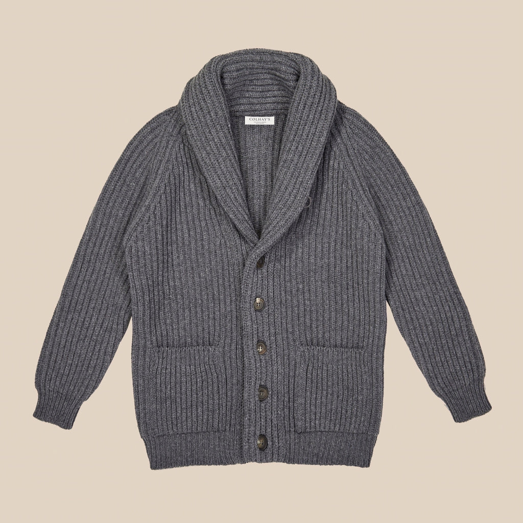 Shawl Collar Cardigan in Grey Mélange - Superfine Lambswool – Colhay's