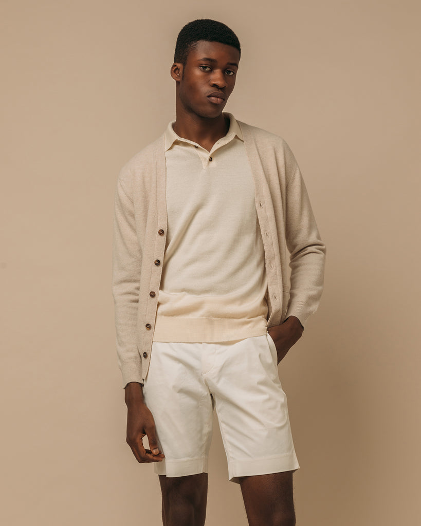 Superfine lambswool tennis cardigan in oatmeal – Colhay's